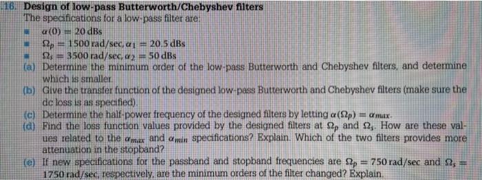 16. Design of low-pass Butterworth/Chebyshev filters | Chegg.com