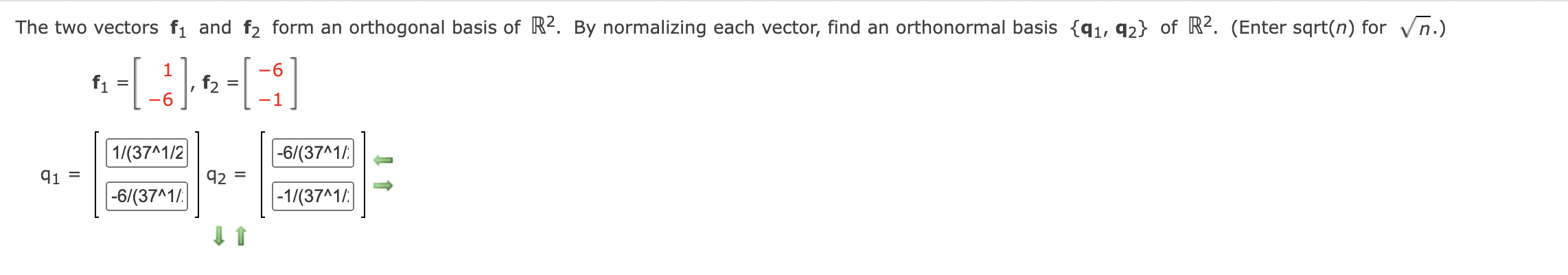 Solved The two vectors f1 ﻿and f2 ﻿form an orthogonal basis | Chegg.com