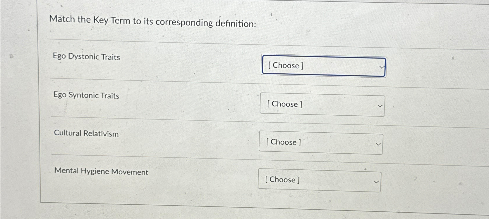 Solved Match the Key Term to its corresponding | Chegg.com