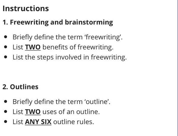 Solved Instructions 1. Freewriting and brainstorming • | Chegg.com