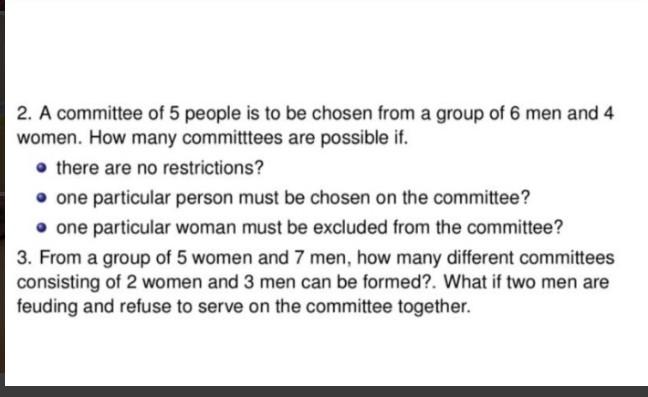 Solved 2. A committee of 5 people is to be chosen from a | Chegg.com