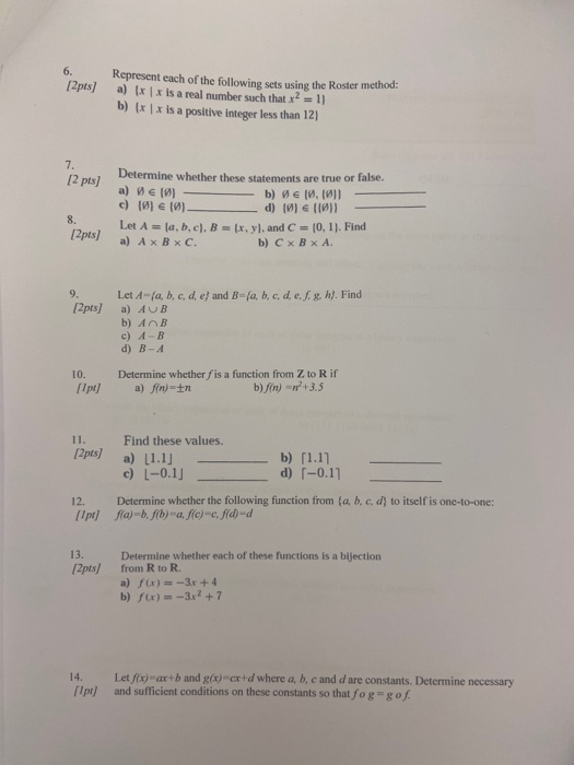 Solved 6. Represent each of the following sets using the | Chegg.com