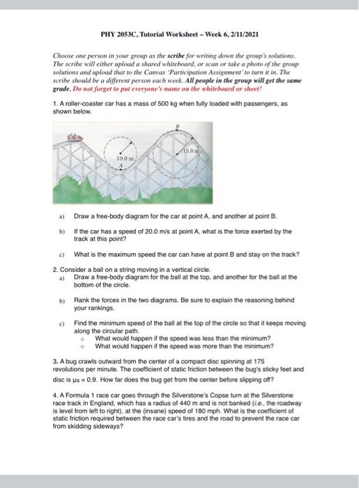 Solved PHY 2053C, Tutorial Worksheet - Week 6,2/11/2021 | Chegg.com