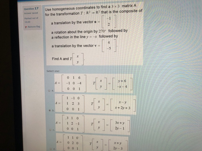 Solved Question 17 Answer saved Use homogeneous coordinates | Chegg.com