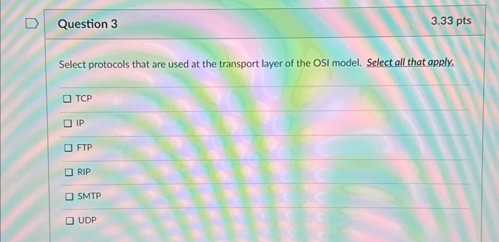 Solved Question 33.33ptsSelect protocols that are used at | Chegg.com