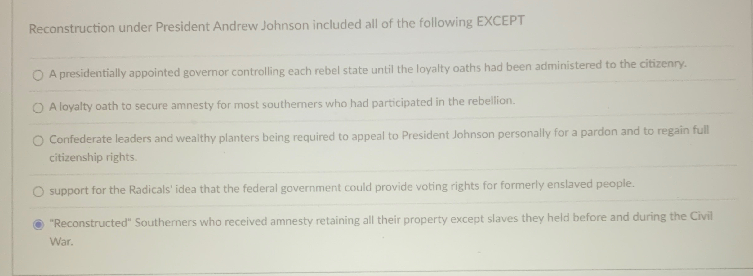 Solved Reconstruction under President Andrew Johnson | Chegg.com