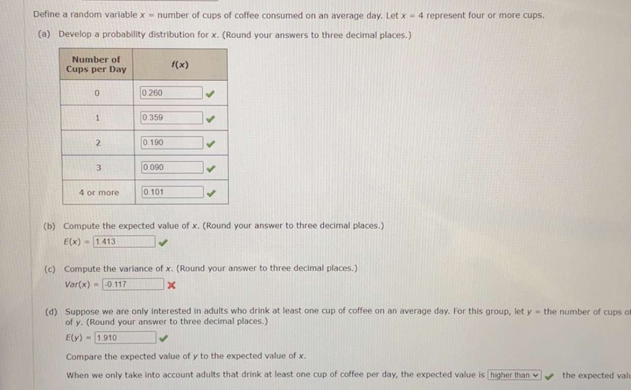 Solved Define a random variable x= ﻿number of cups of coffee | Chegg.com