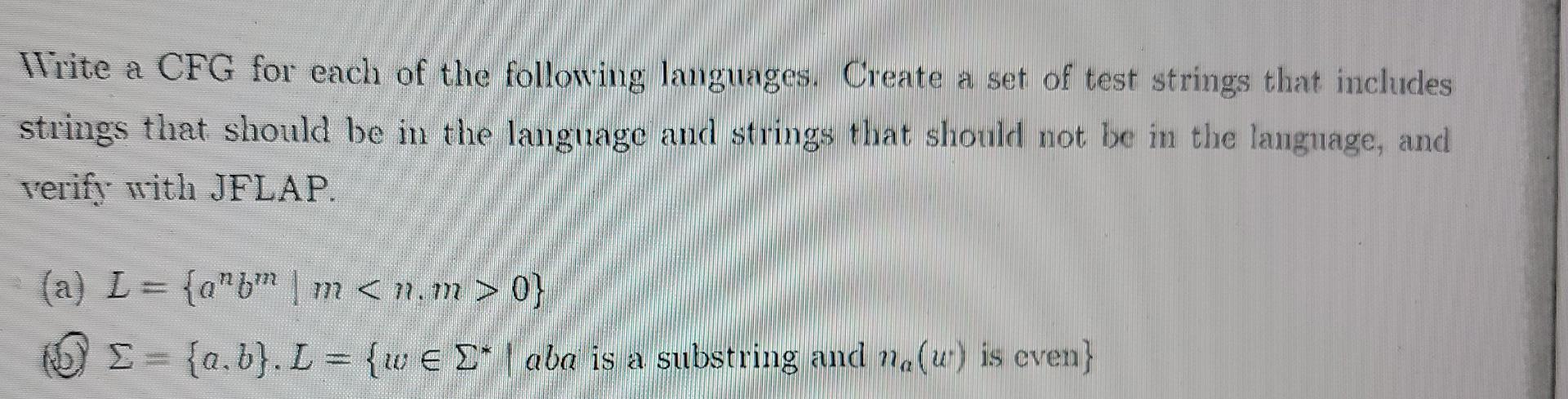 Solved Write a CFG for each of the following languages. | Chegg.com
