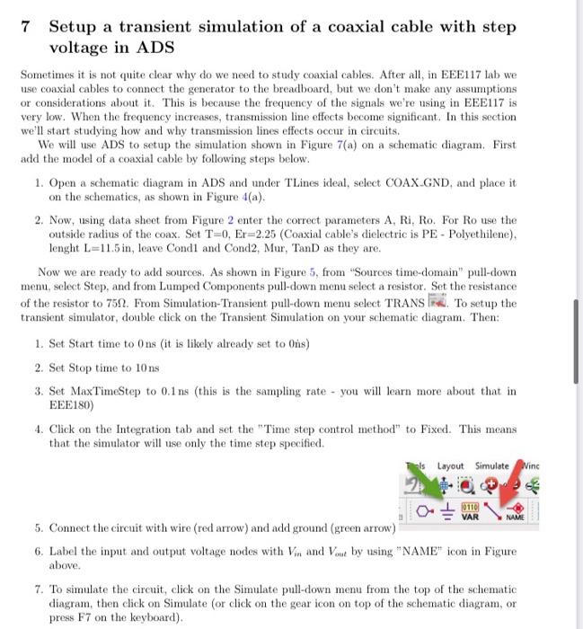 7 Setup a transient simulation of a coaxial cable | Chegg.com