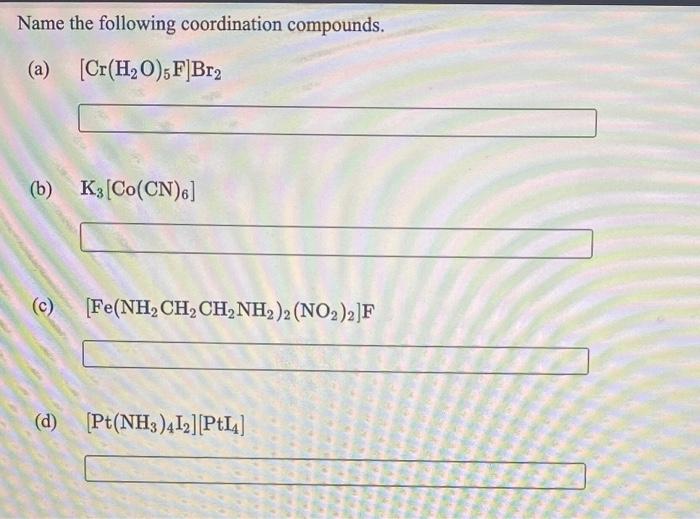 Solved Name the following coordination compounds. (a) | Chegg.com