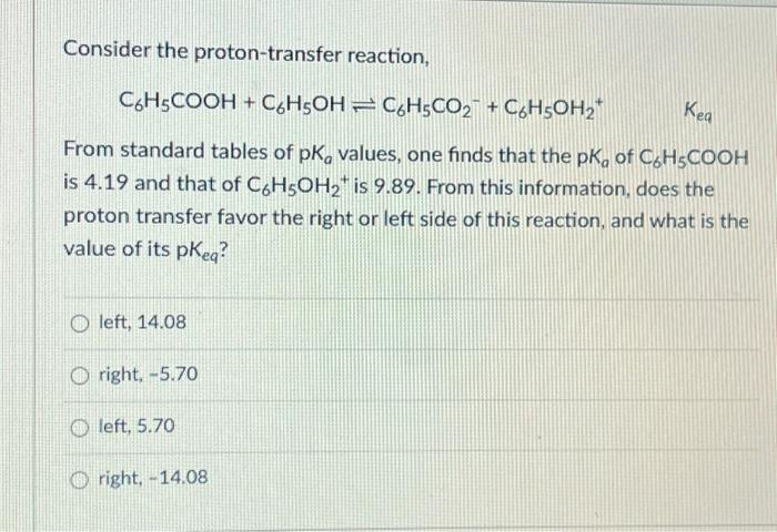 Solved Consider the proton-transfer reaction, Kea C6H5COOH + | Chegg.com