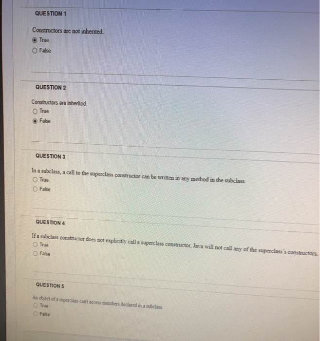 Solved Question 1 Constructors Are Not Inherited True False 