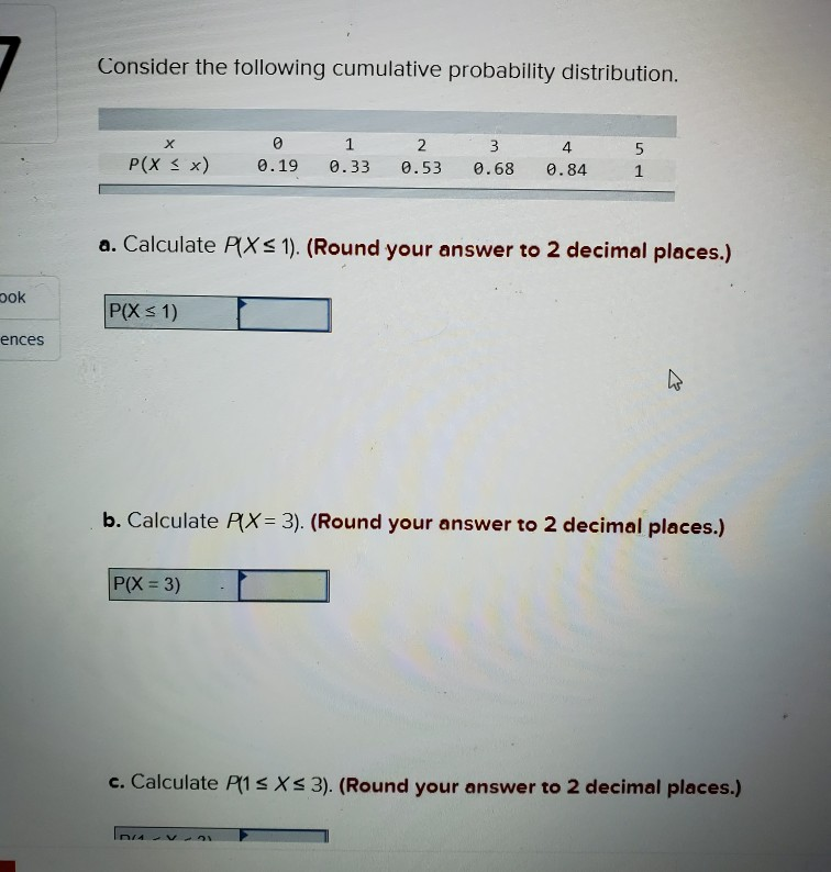 Solved Consider the following cumulative probability | Chegg.com