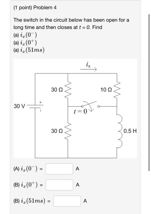 Solved The switch in the circuit below has been open for a | Chegg.com
