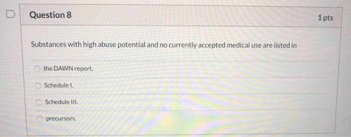 Solved Question 8 1 pts Substances with high abuse potential | Chegg.com