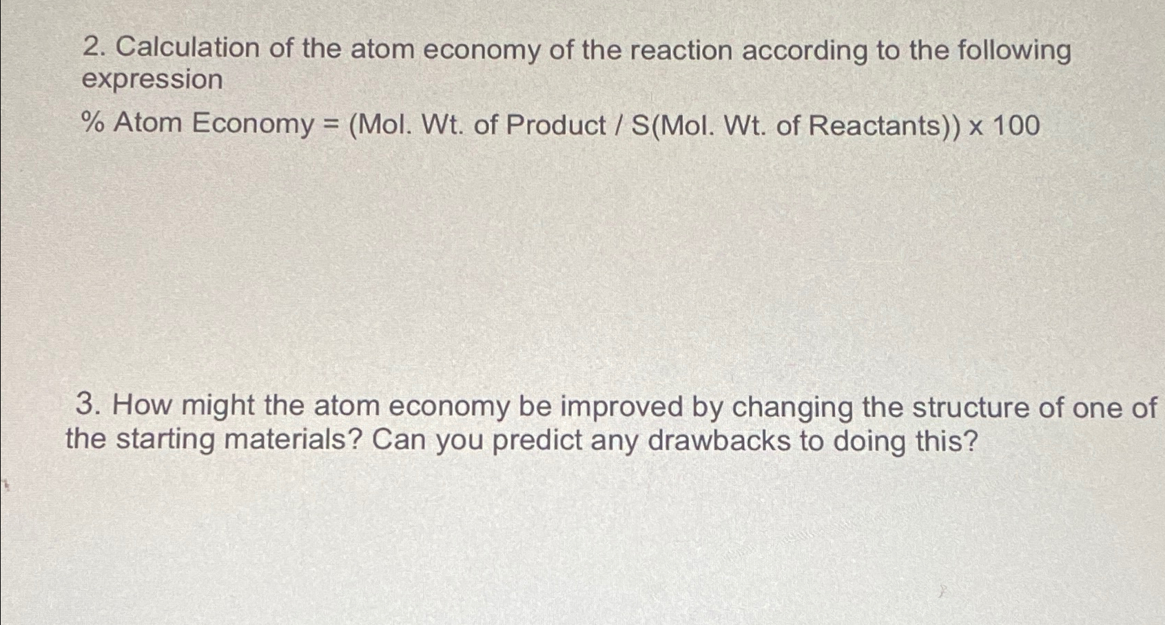 Calculation of the atom economy of the reaction | Chegg.com