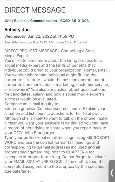 Solved DIRECT MESSAGE 10% | Business Communication - | Chegg.com