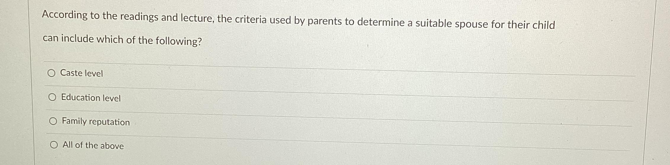 Solved According to the readings and lecture, the criteria | Chegg.com