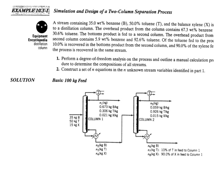 Solved EXAMPLE 10:3-1 Simulation and Design of a Two-Column | Chegg.com
