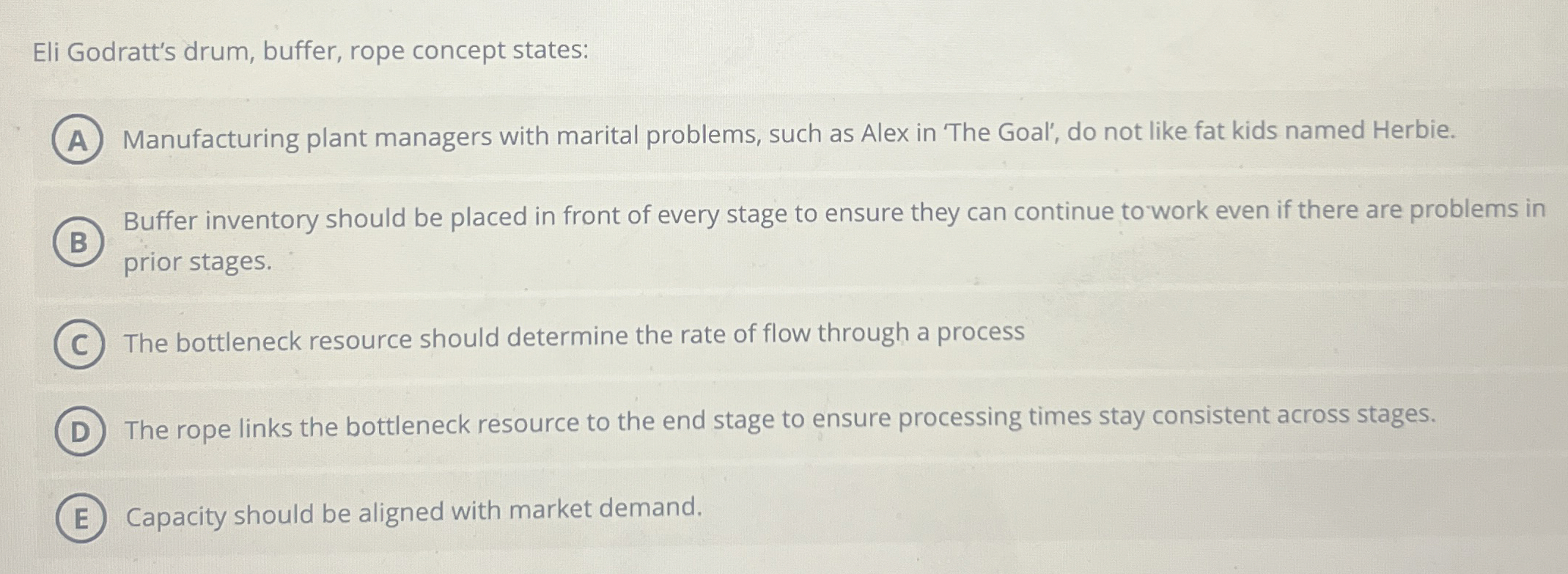 Solved Eli Godratt's drum, buffer, rope concept | Chegg.com