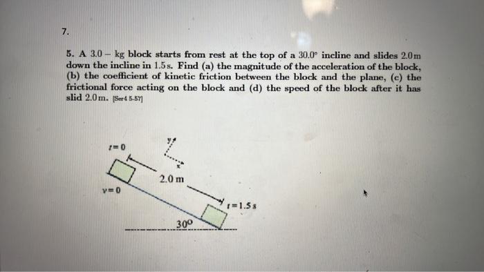 Solved 5. A 3.0 - kg block starts from rest at the top of a | Chegg.com