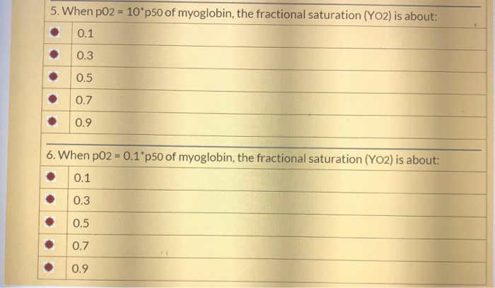 Solved 1. When pO2 = p50 of myoglobin, the fractional | Chegg.com