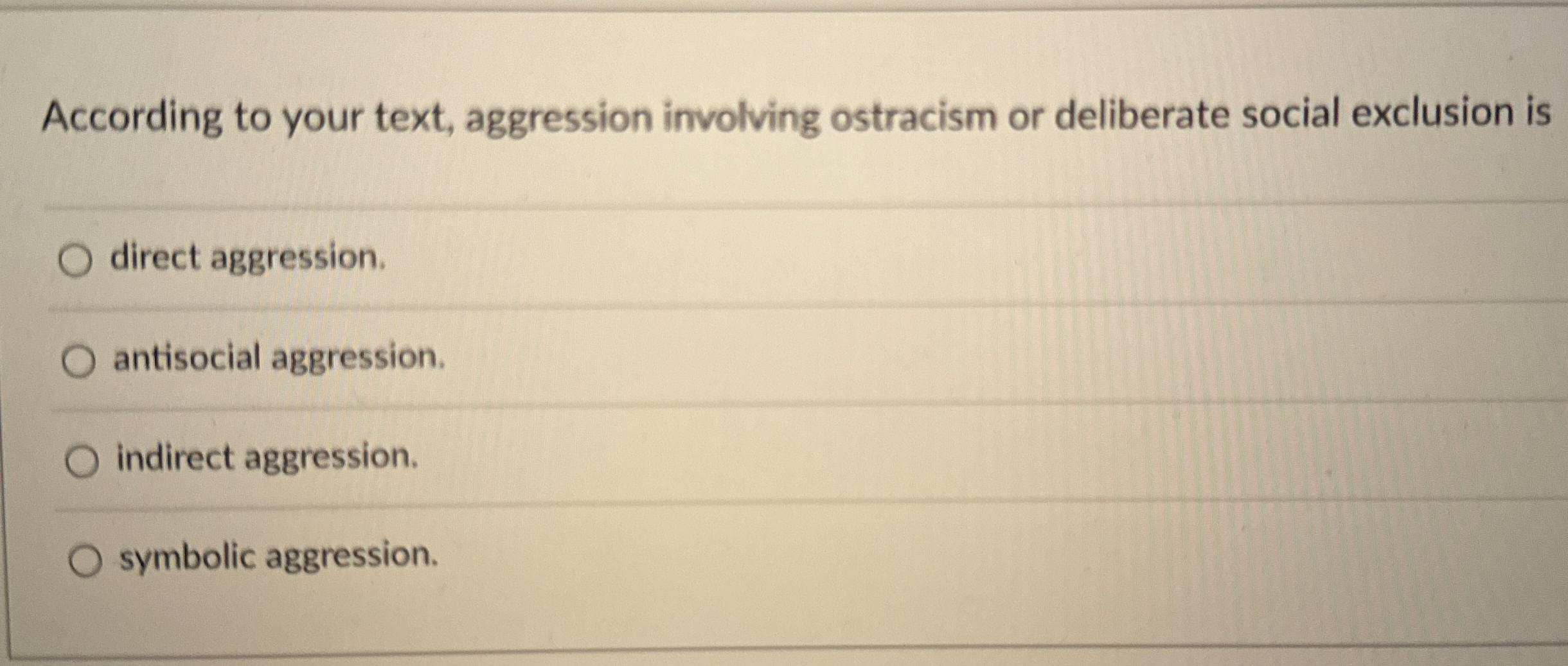 Solved According to your text, aggression involving | Chegg.com