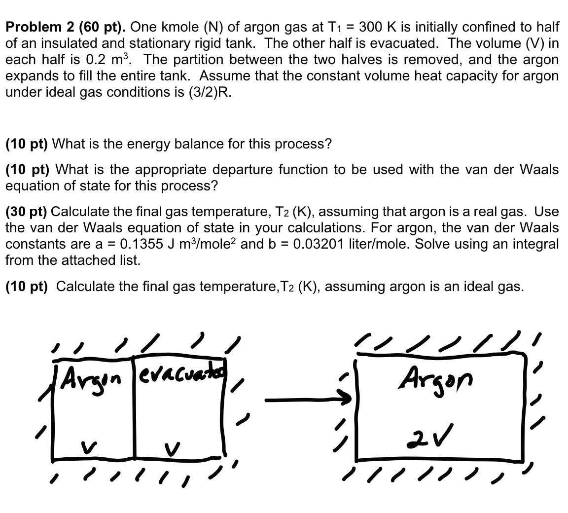 Solved Problem 2 (60 ﻿pt). ﻿One kmole ( N ) ﻿of argon gas at | Chegg.com