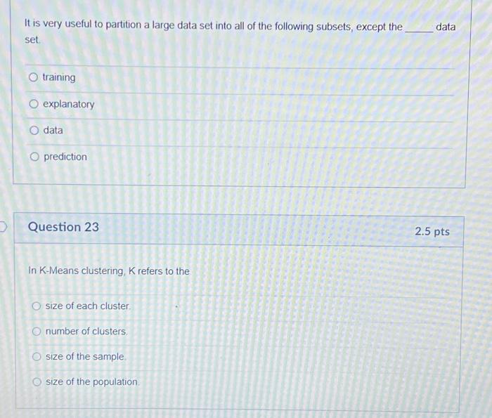 Solved It is very useful to partition a large data set into | Chegg.com