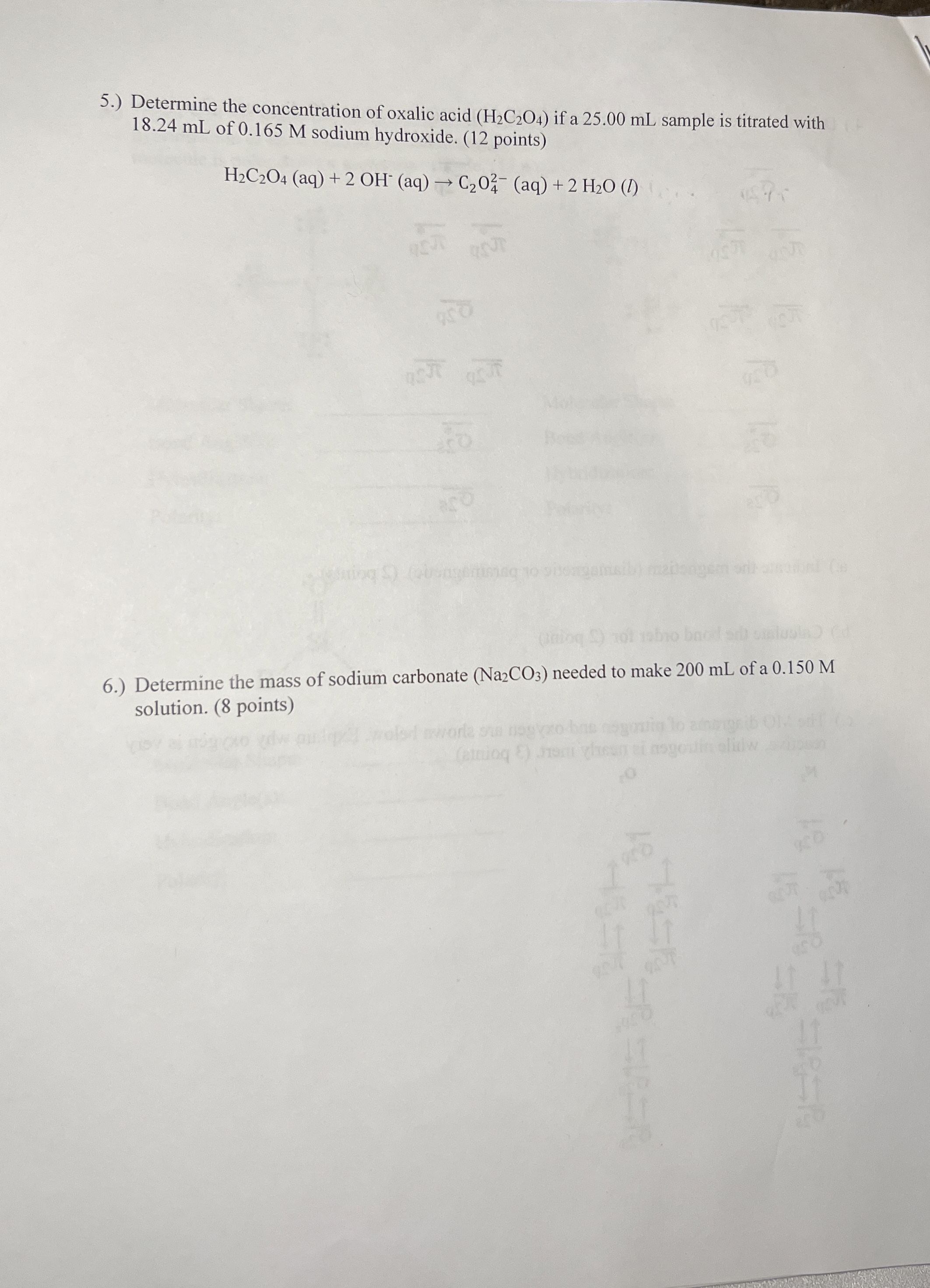 Solved 5.) ﻿Determine the concentration of oxalic acid | Chegg.com