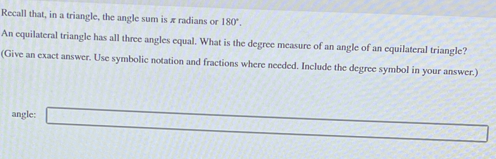 Solved Recall that, in a triangle, the angle sum is π | Chegg.com