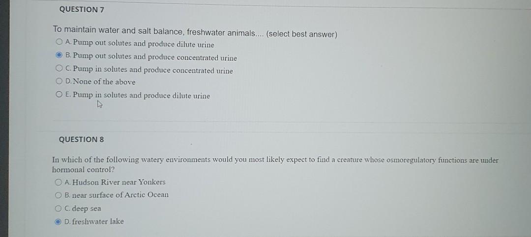 Solved To maintain water and salt balance, freshwater | Chegg.com