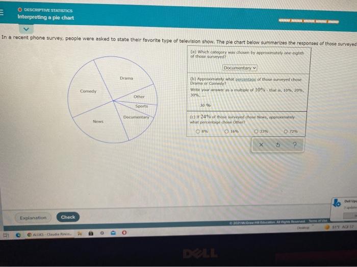 Solved E O DESCRIPTIVE STATISTICS Interpreting a pie chart | Chegg.com