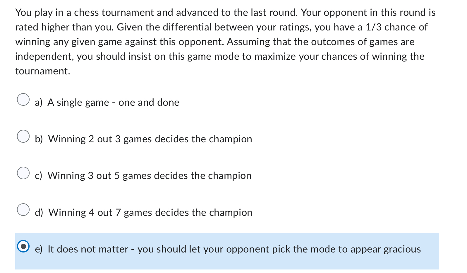 Solved You play in a chess tournament and advanced to the | Chegg.com