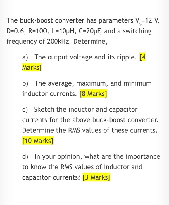 Solved The buck-boost converter has parameters V= 12 V, | Chegg.com
