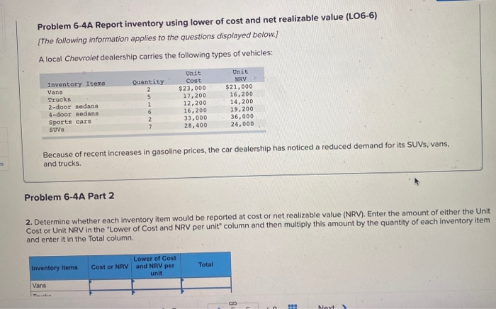 Solved Problem 6-4A Report inventory using lower of cost and | Chegg.com