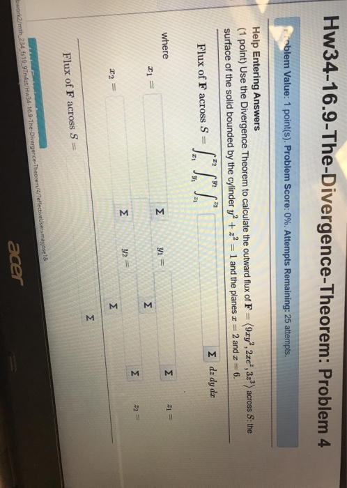 Solved Hw34-16.9-The-Divergence-Theorem: Problem 4 Problem | Chegg.com