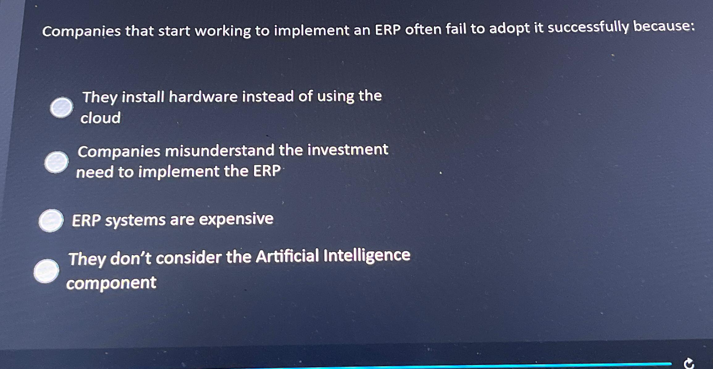 Solved Companies that start working to implement an ERP | Chegg.com