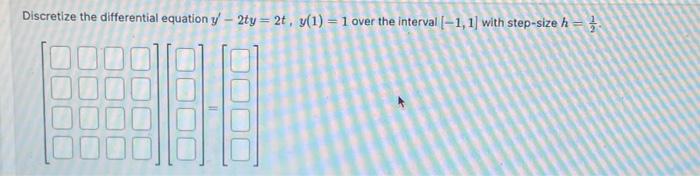 Solved Discretize the differential equation y' - 2ty = 2t, | Chegg.com