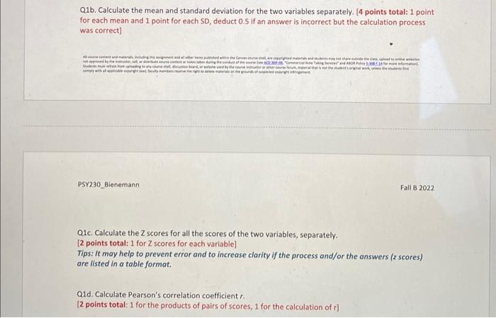 Q1. Pearson's Correlation (15 points) (Round | Chegg.com