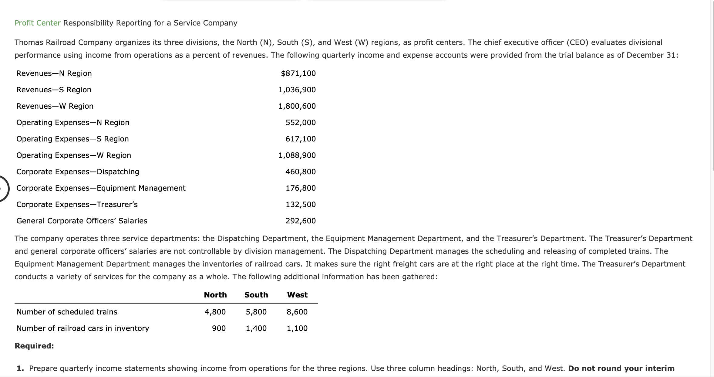 Solved Profit Center Responsibility Reporting for a Service | Chegg.com