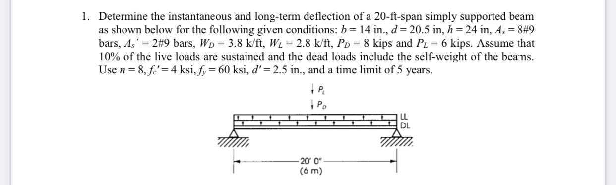 Solved Determine the instantaneous and long-term deflection | Chegg.com