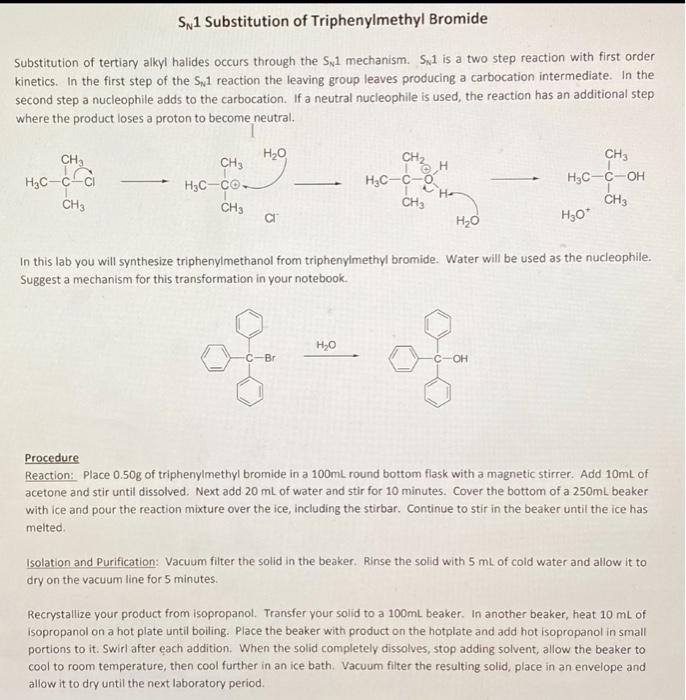 Solved SN1 Substitution of Triphenylmethyl Bromide | Chegg.com