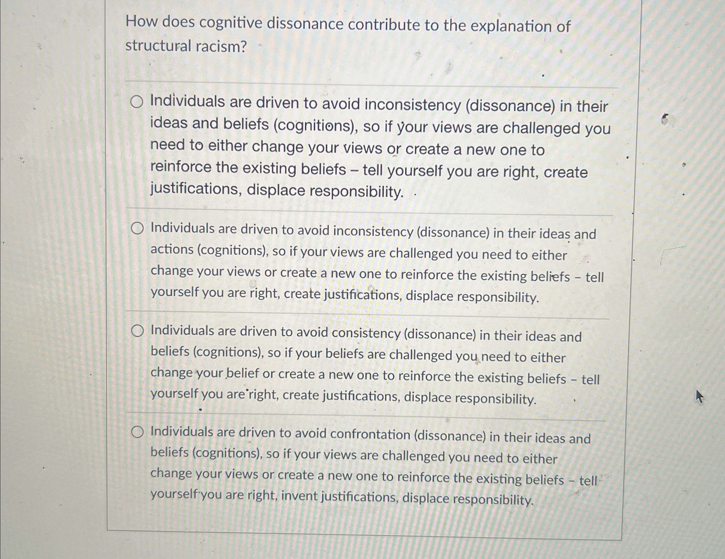 Solved How does cognitive dissonance contribute to the | Chegg.com