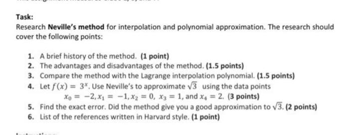 Solved Task Research Neville S Method For Interpolation And