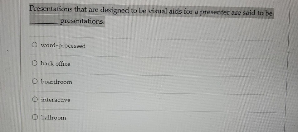 Solved Presentations that are designed to be visual aids for | Chegg.com