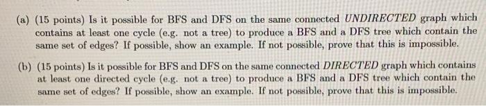 Solved (a) (15 points) Is it possible for BFS and DFS on the | Chegg.com