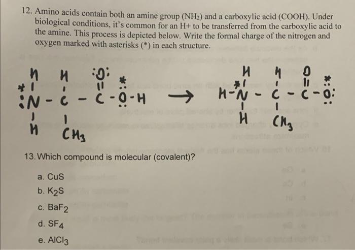 Solved 12. Amino acids contain both an amine group (NH2) and | Chegg.com
