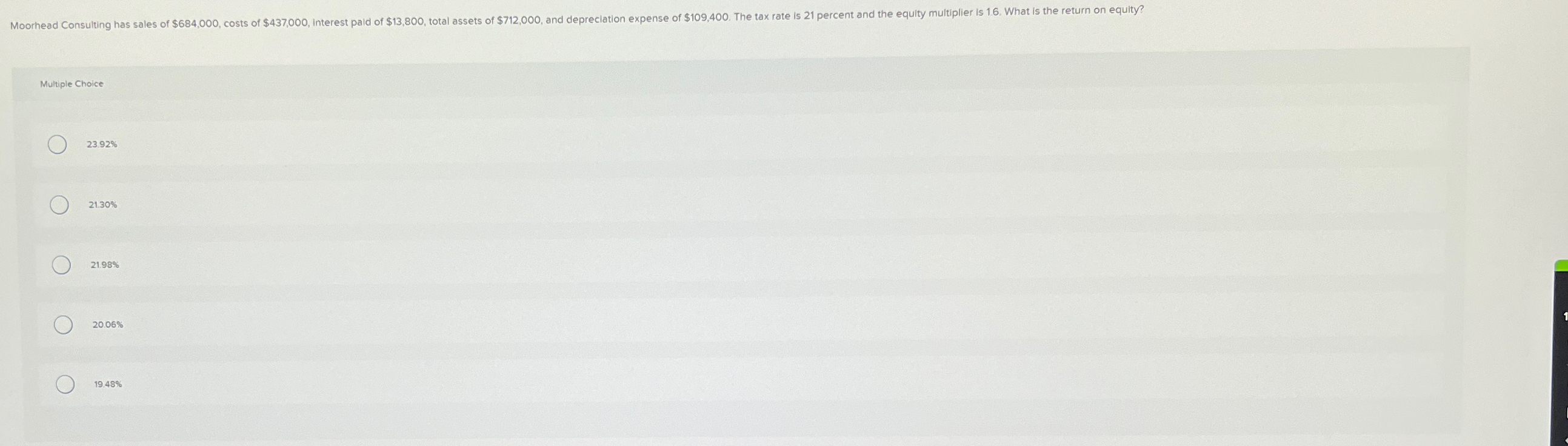 Solved Multiple Choice2392%21.30%21.98%20.06%19.48% | Chegg.com
