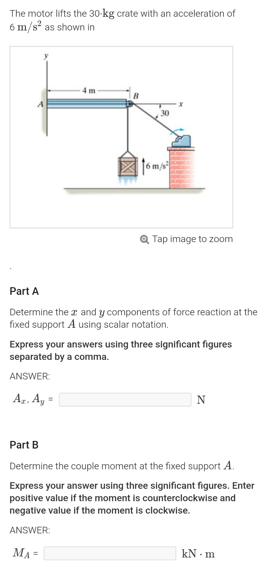 Solved The motor lifts the 30-kg crate with an acceleration | Chegg.com
